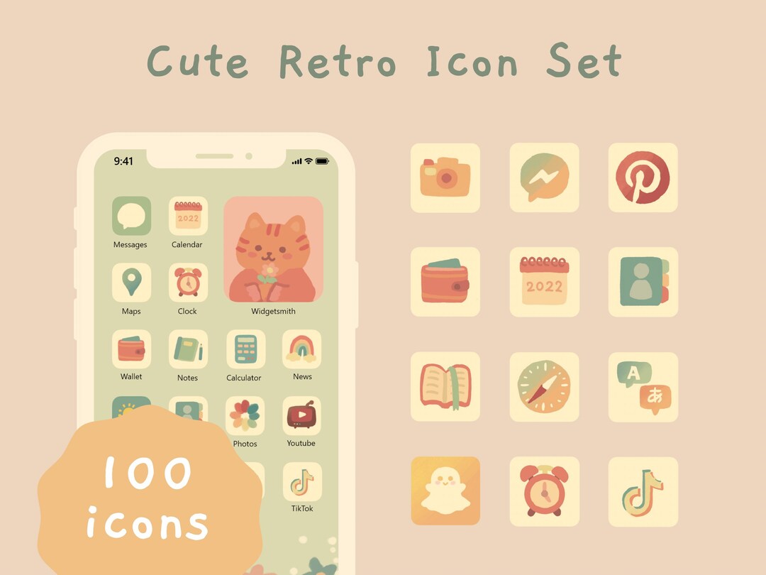Cute Retro Hand Drawn Ios & Android App Icons | Home Screen Set ...