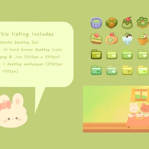 Cute Matcha Desktop Icon Set Windows & Mac Wallpaper | Etsy
