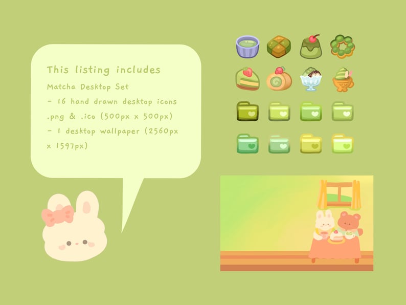 Cute Matcha Desktop Icon Set Windows & Mac Wallpaper | Etsy