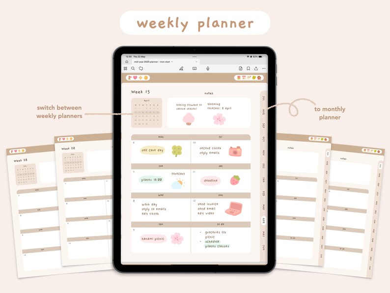Cute Digital JUL '25 - JUN '26 Mid-year Dated + Undated Planner - Mon ...
