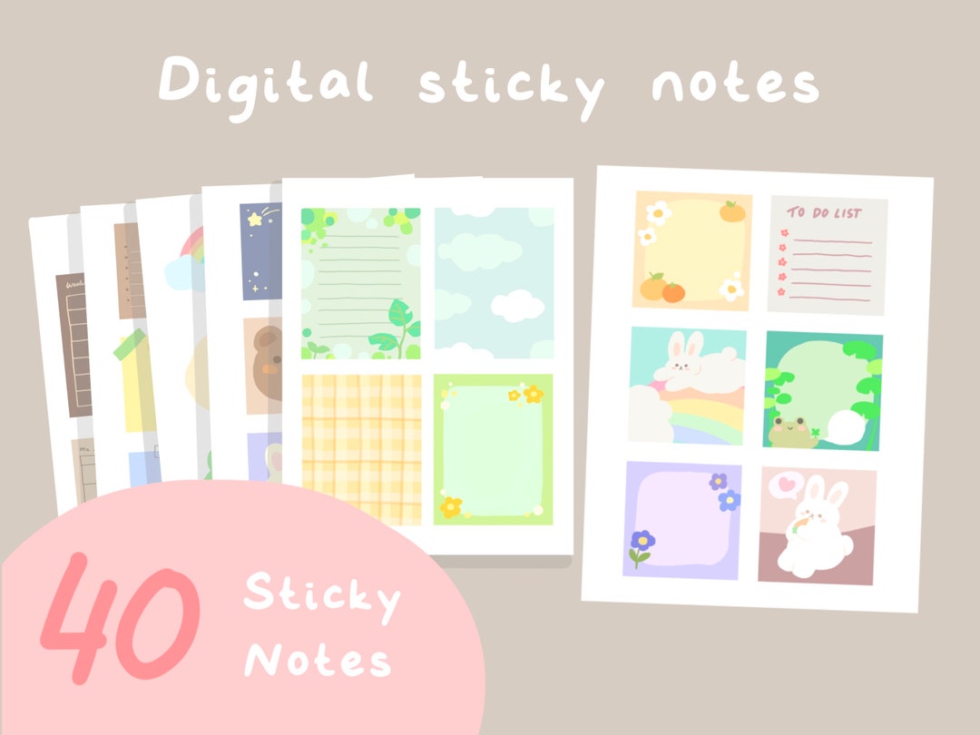 Cute Digital Sticky Note Stickers Set | Pastel Kawaii Printable ...