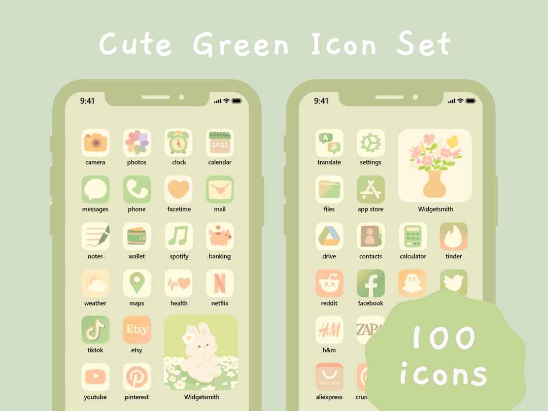 Cute Green Hand Drawn Ios & Android App Icons | Home Screen Set | App ...