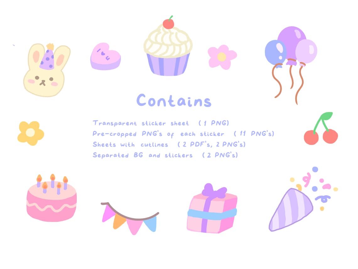 Cute Digital Birthday Party Stickers | Printable Stickers | Goodnotes ...