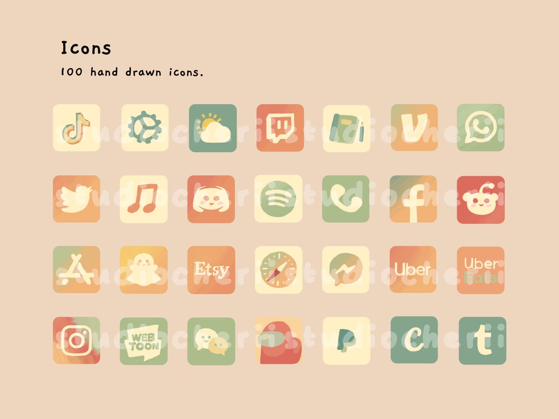 Cute Retro Hand Drawn Ios & Android App Icons Home Screen - Etsy