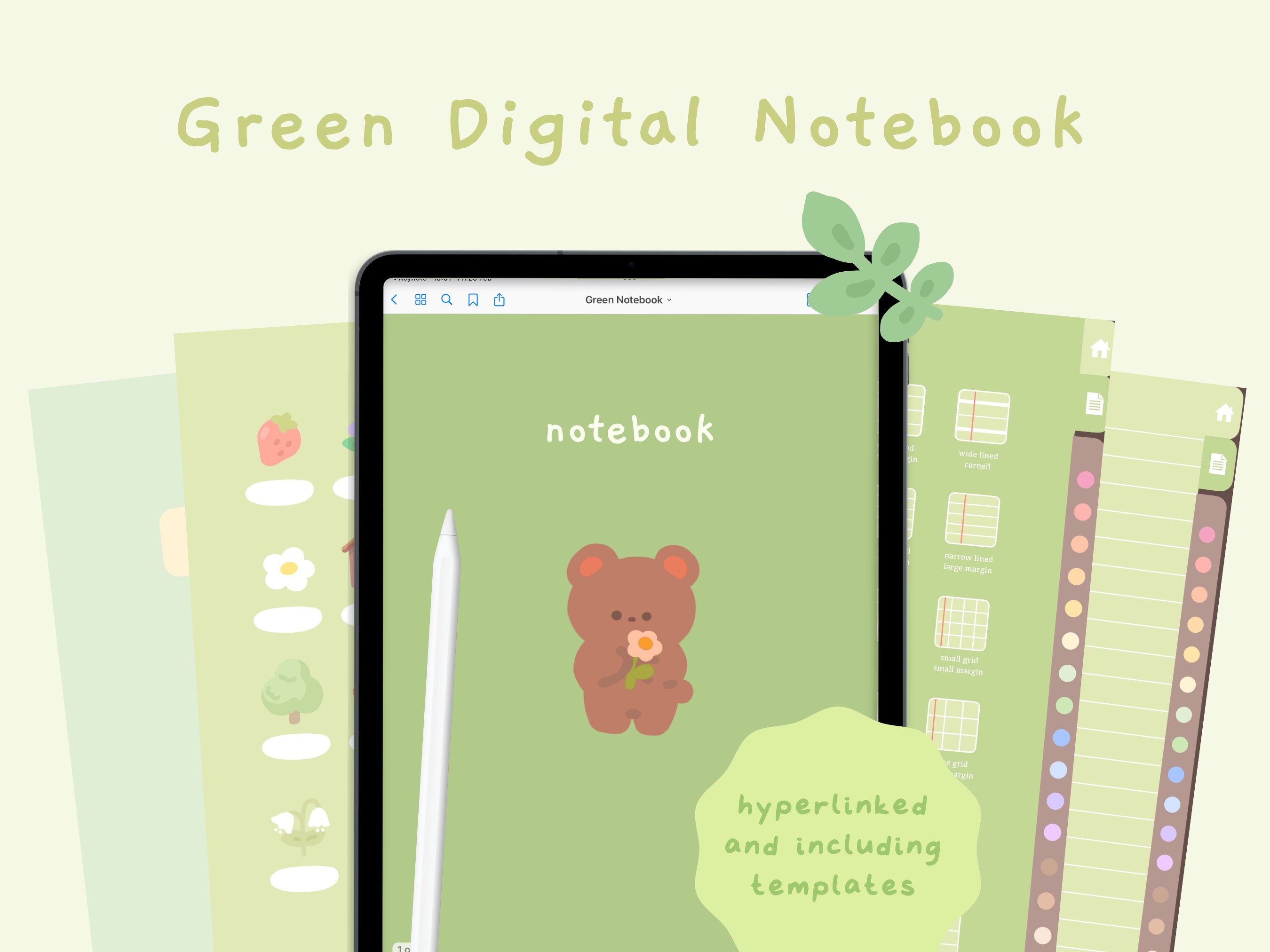 Cute Green Digital Notebook Hyperlinked Goodnotes5 Notebook | Etsy