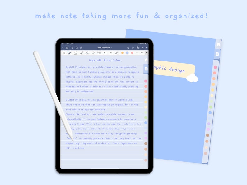 Cute Blue Digital Notebook | Hyperlinked Goodnotes5 Notebook ...