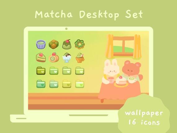 Cute Matcha Desktop Icon Set Windows & Mac Wallpaper | Etsy