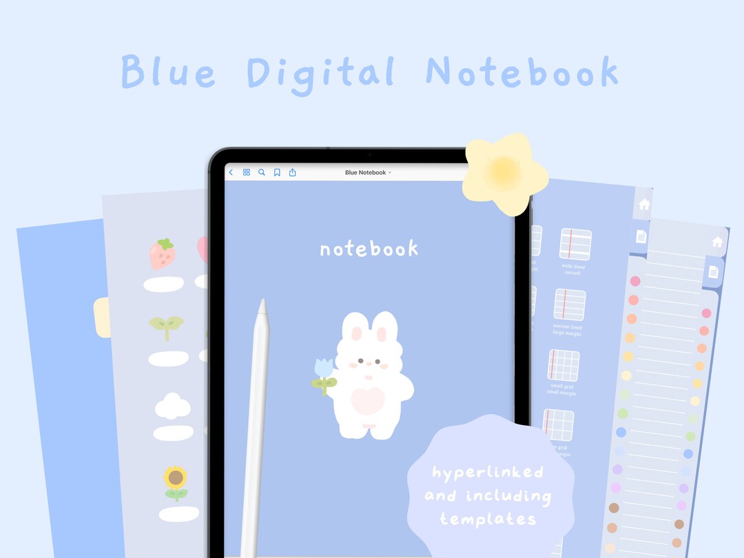 Cute Blue Digital Notebook Hyperlinked Goodnotes5 Notebook - Etsy