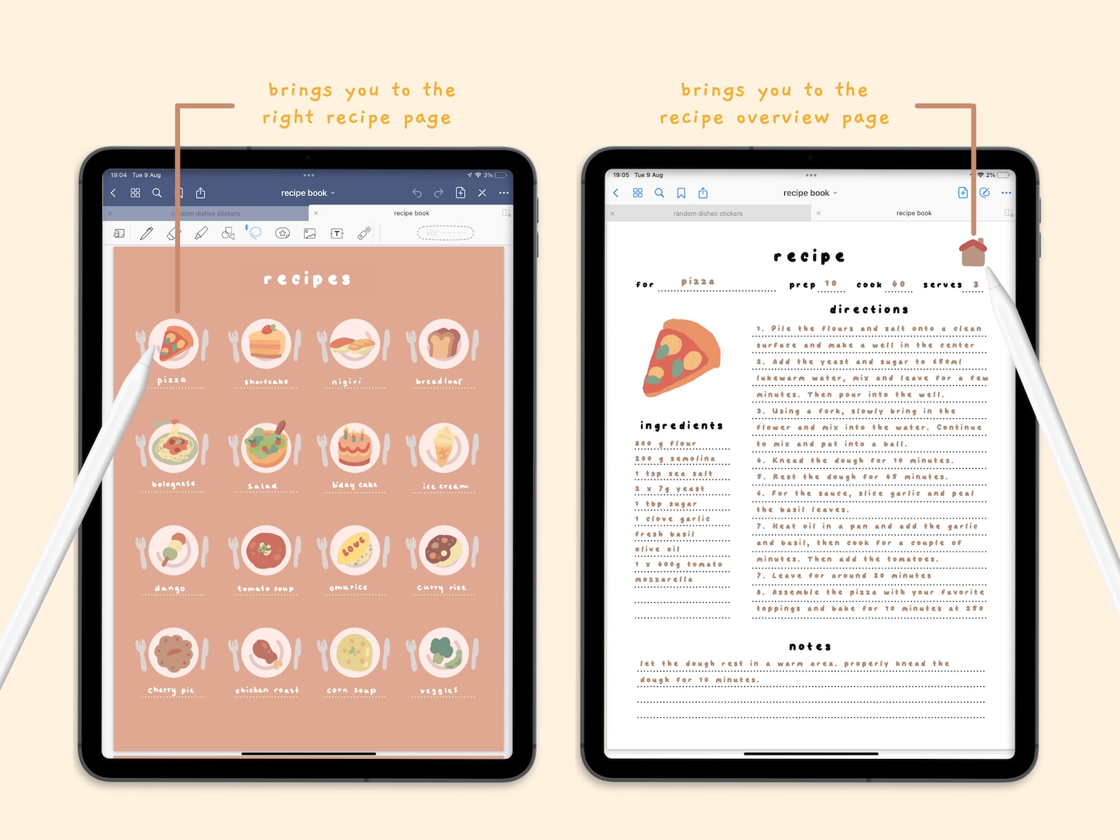 Cute Digital Recipe Book Template for Goodnotes | Pre-cropped Stickers ...