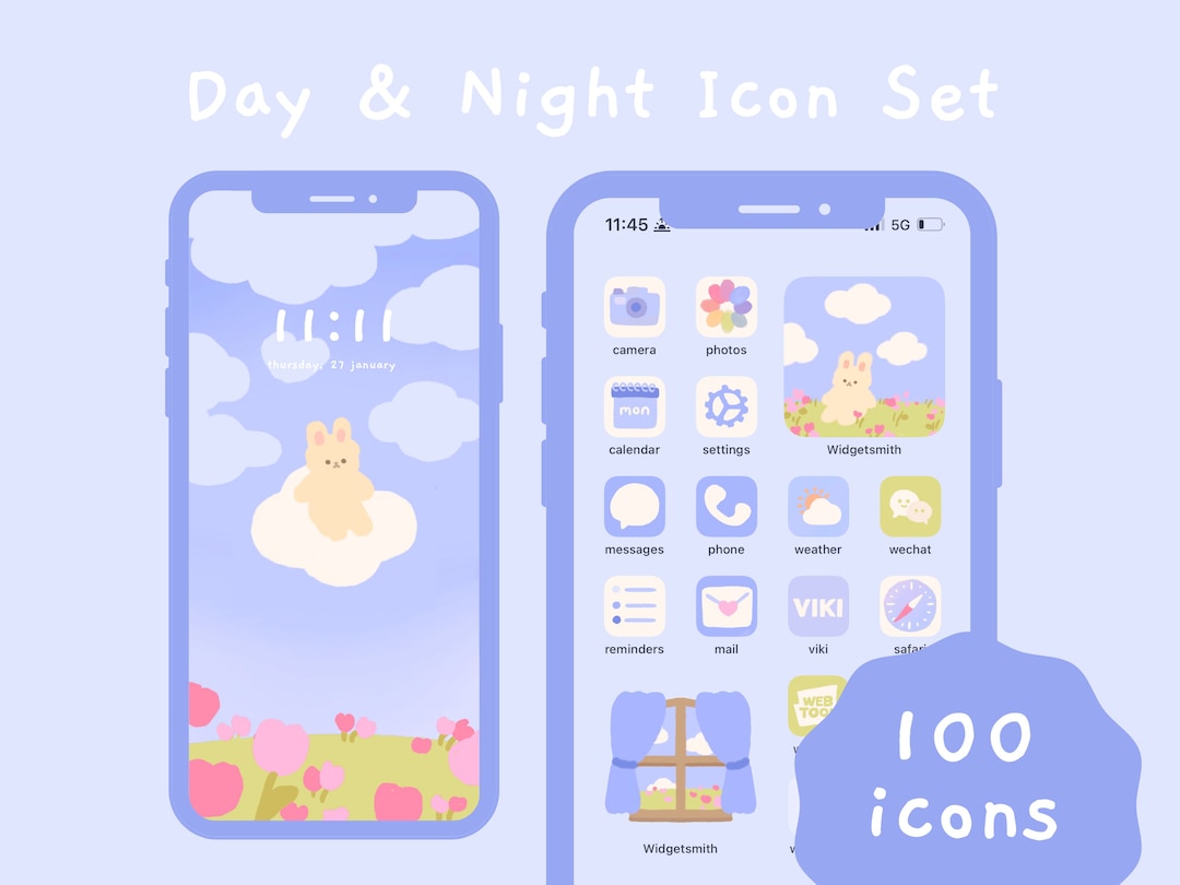 Cute Blue Day & Night Hand Drawn Ios and Android App Icon Set | Home ...