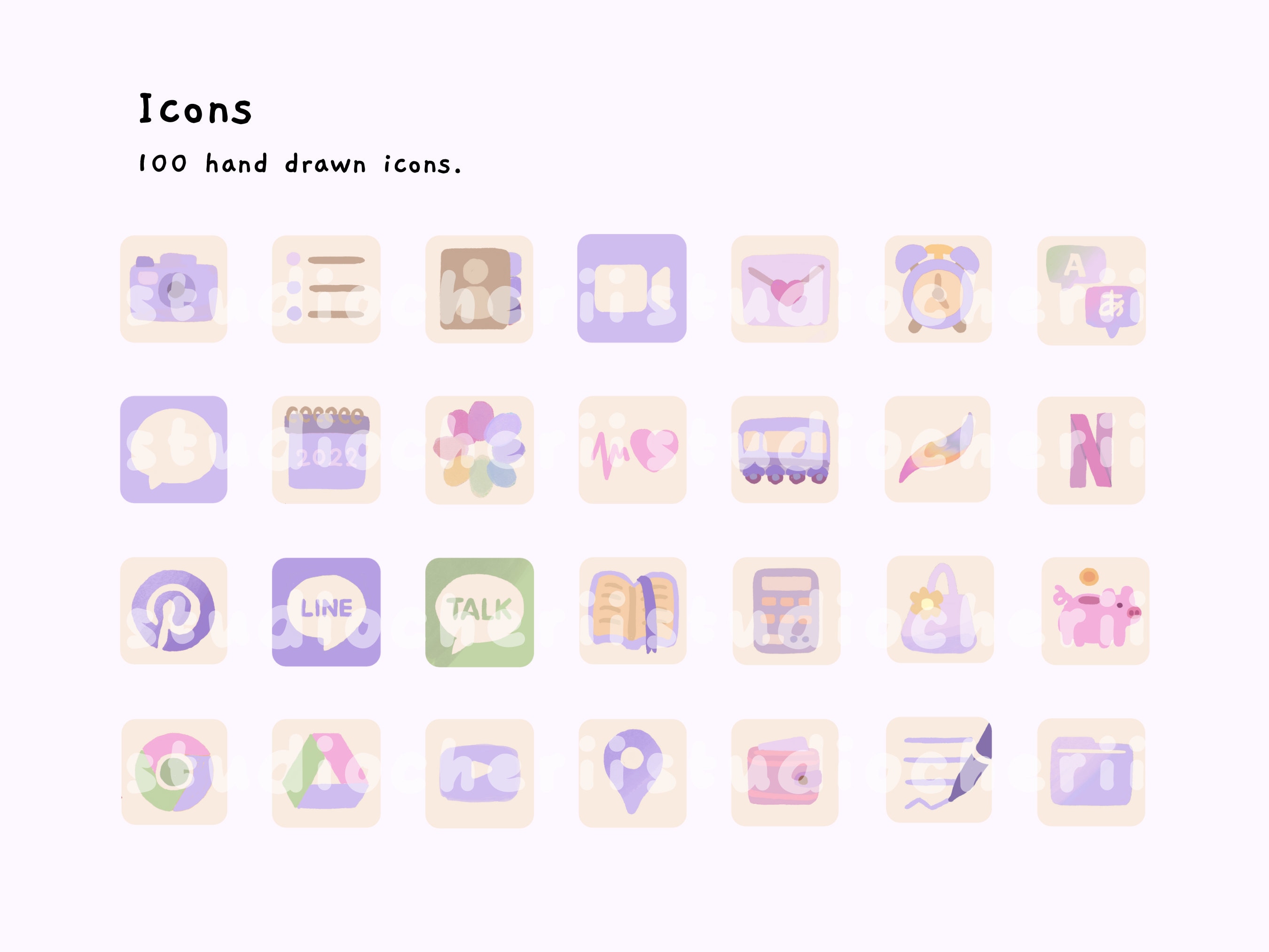Cute Lilac Purple Hand Drawn Ios & Android App Icons Home - Etsy