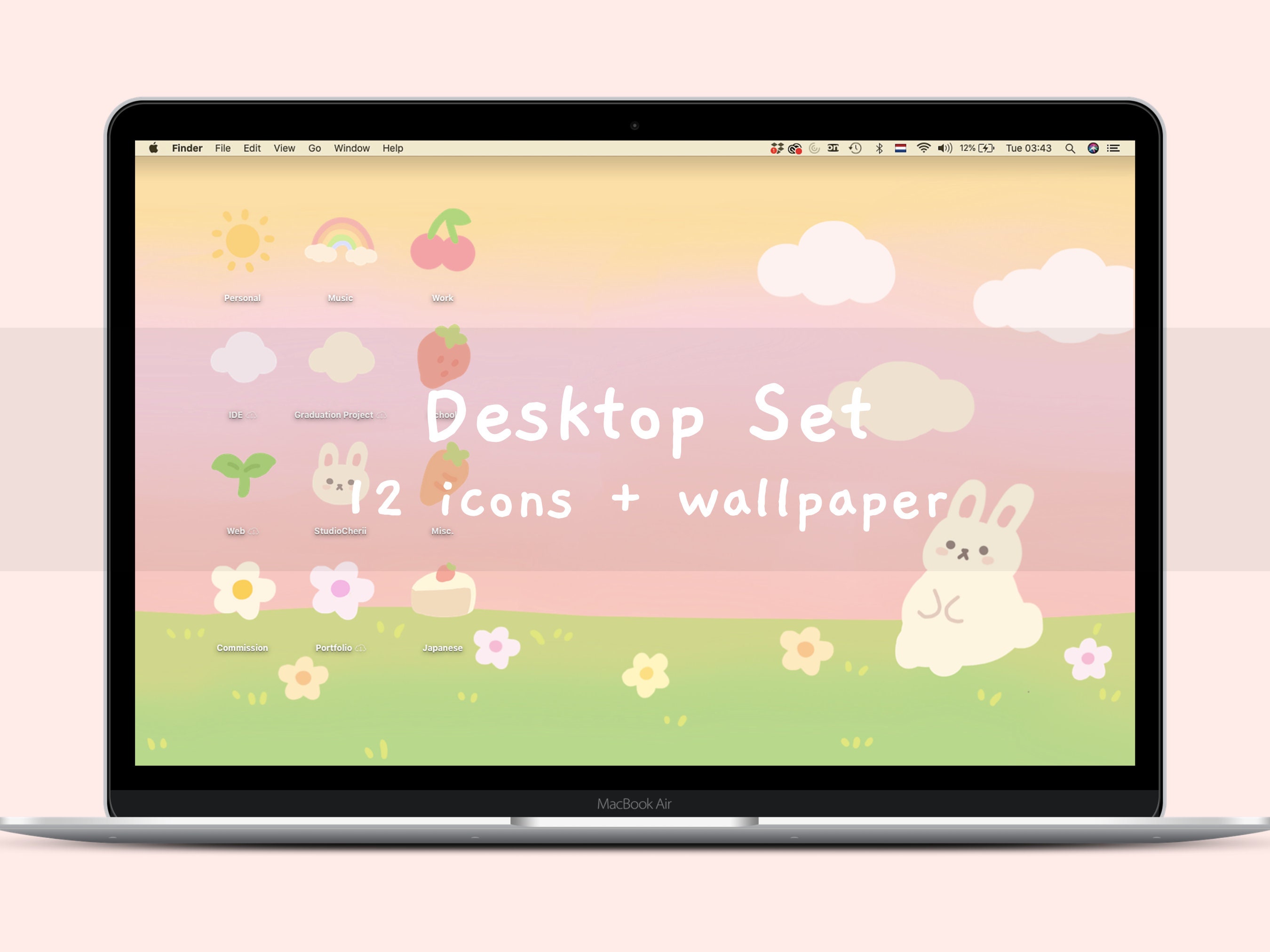 Cute Sunset Bunny Desktop Set 12 Digital Icons Wallpaper - Etsy