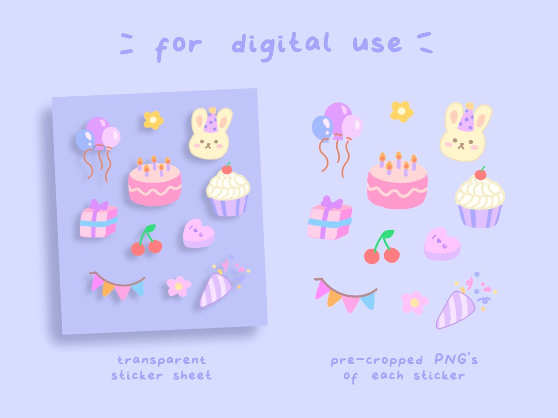 Cute Digital Birthday Party Stickers | Printable Stickers | Goodnotes ...