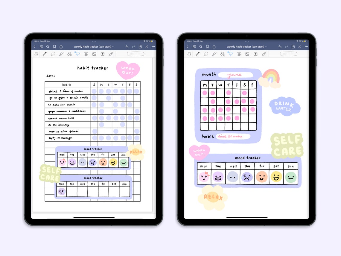Cute Digital Habit Tracker for Goodnotes Printable Weekly - Etsy