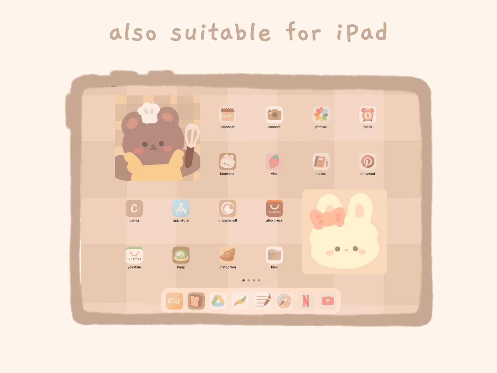 Cute Neutral Hand Drawn Ios & Android App Icons Home Screen Set Widgets ...