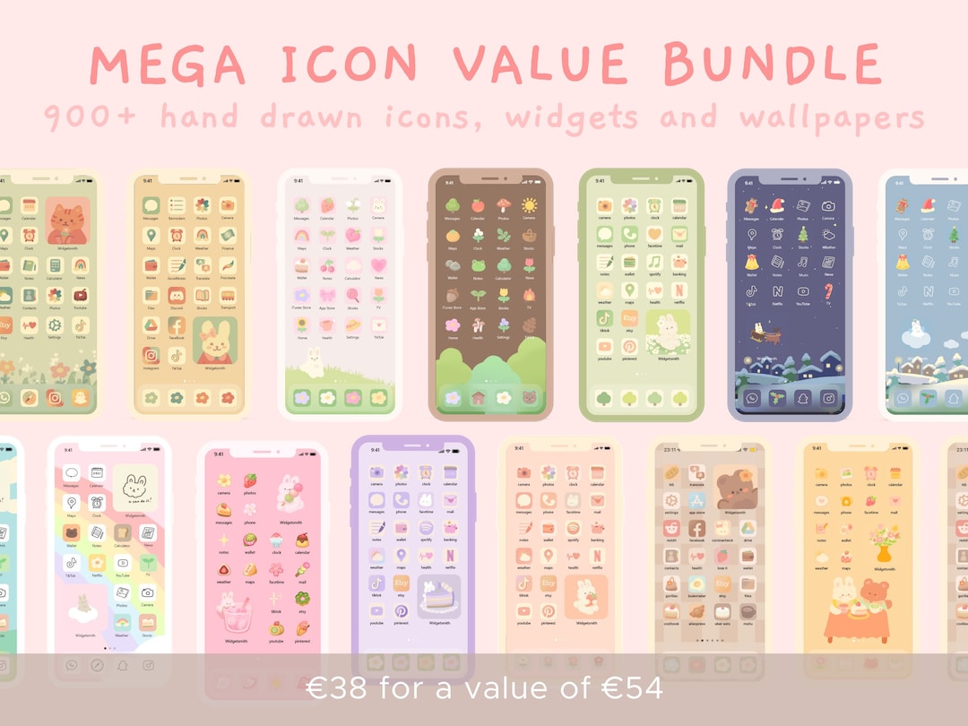Cute Mega Icon Value Bundle With +900 Icons | Ios14 & Android App Icons ...