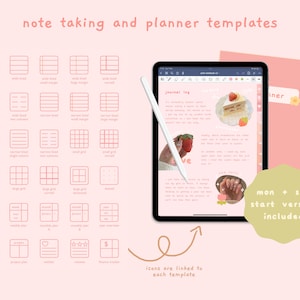 Cute Pink Digital Notebook | Hyperlinked Goodnotes5 Template | Study ...