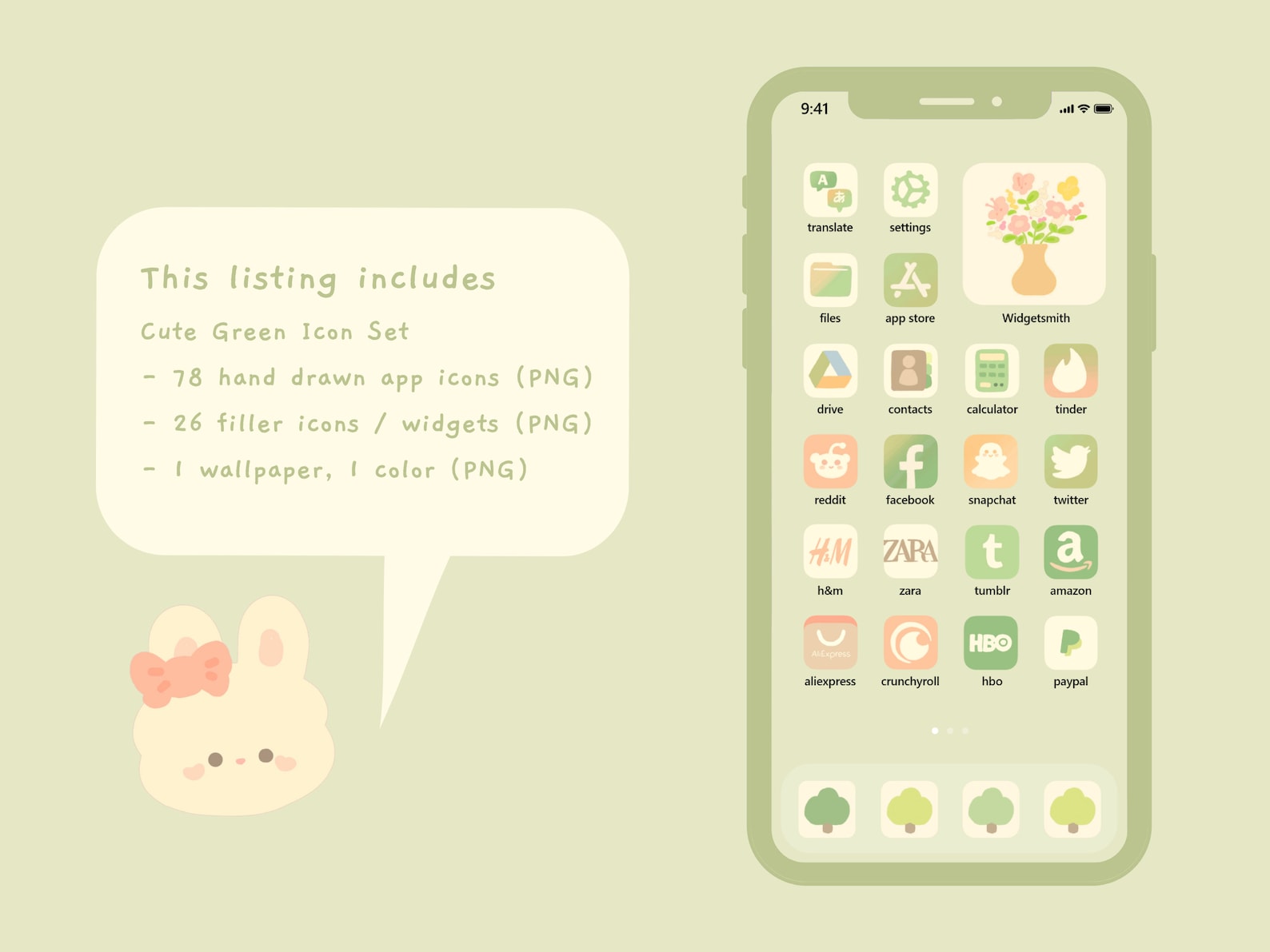 Cute Green Hand Drawn Ios & Android App Icons Home Screen - Etsy