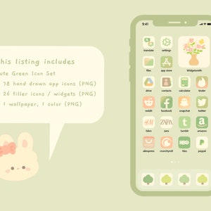 Cute Green Hand Drawn Ios & Android App Icons | Home Screen Set | App ...