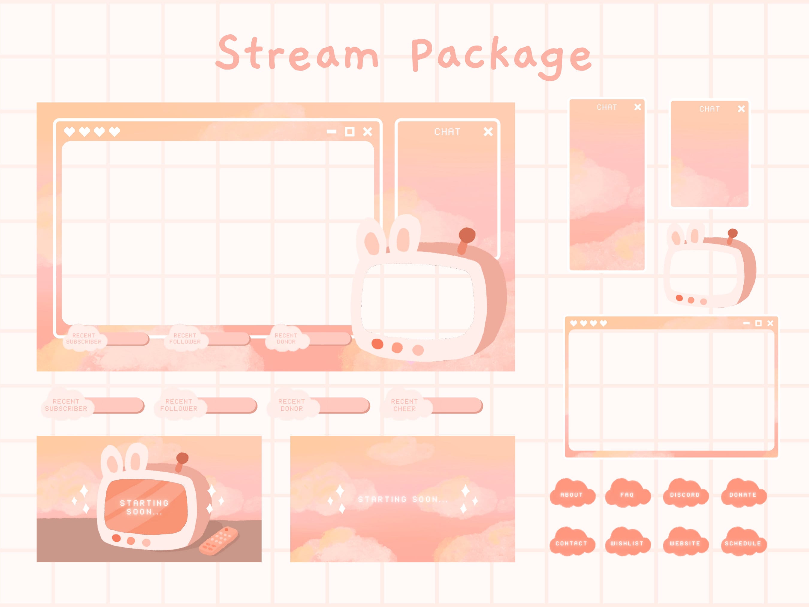 Cute Animated Stream Overlay Pack | Hand Drawn Screens, Static Alerts ...