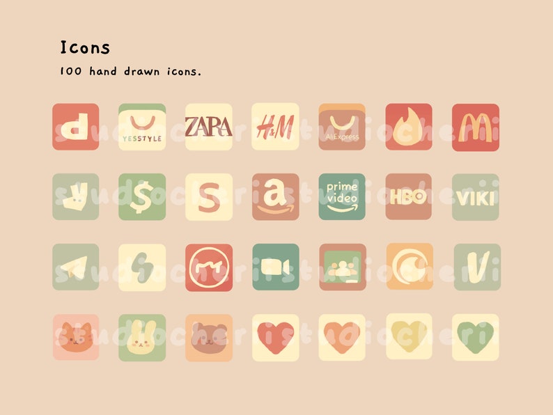 Cute Retro Hand Drawn Ios & Android App Icons Home Screen - Etsy