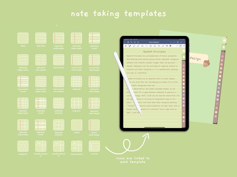Cute Green Digital Notebook | Hyperlinked Goodnotes5 Notebook ...