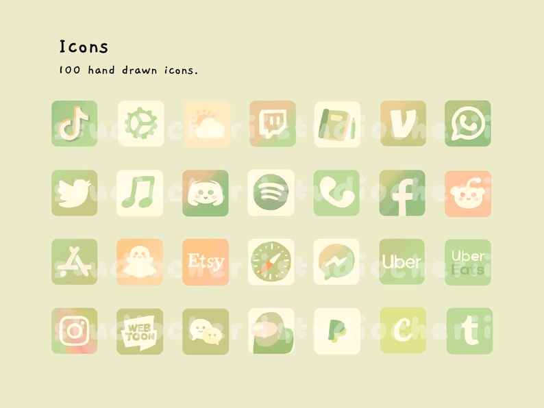 Cute Green Hand Drawn Ios & Android App Icons Home Screen - Etsy