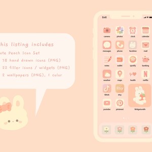 Cute Peach Orange Hand Drawn Ios & Android App Icons | Home Screen Set ...