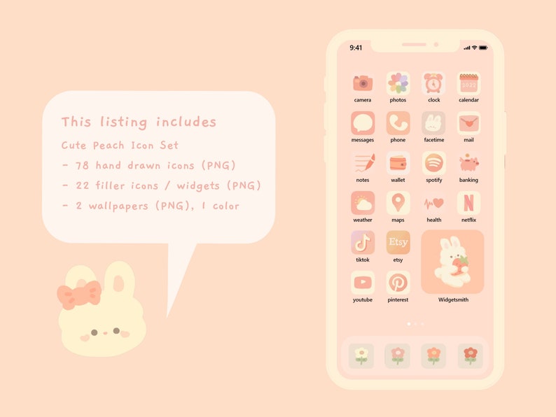 Cute Peach Orange Hand Drawn Ios & Android App Icons Home - Etsy
