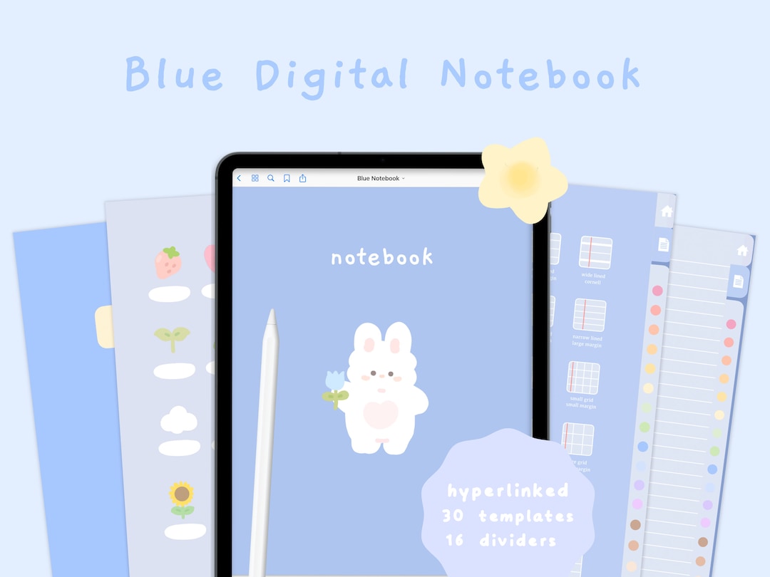 Cute Blue Digital Notebook | Hyperlinked Goodnotes5 Notebook ...