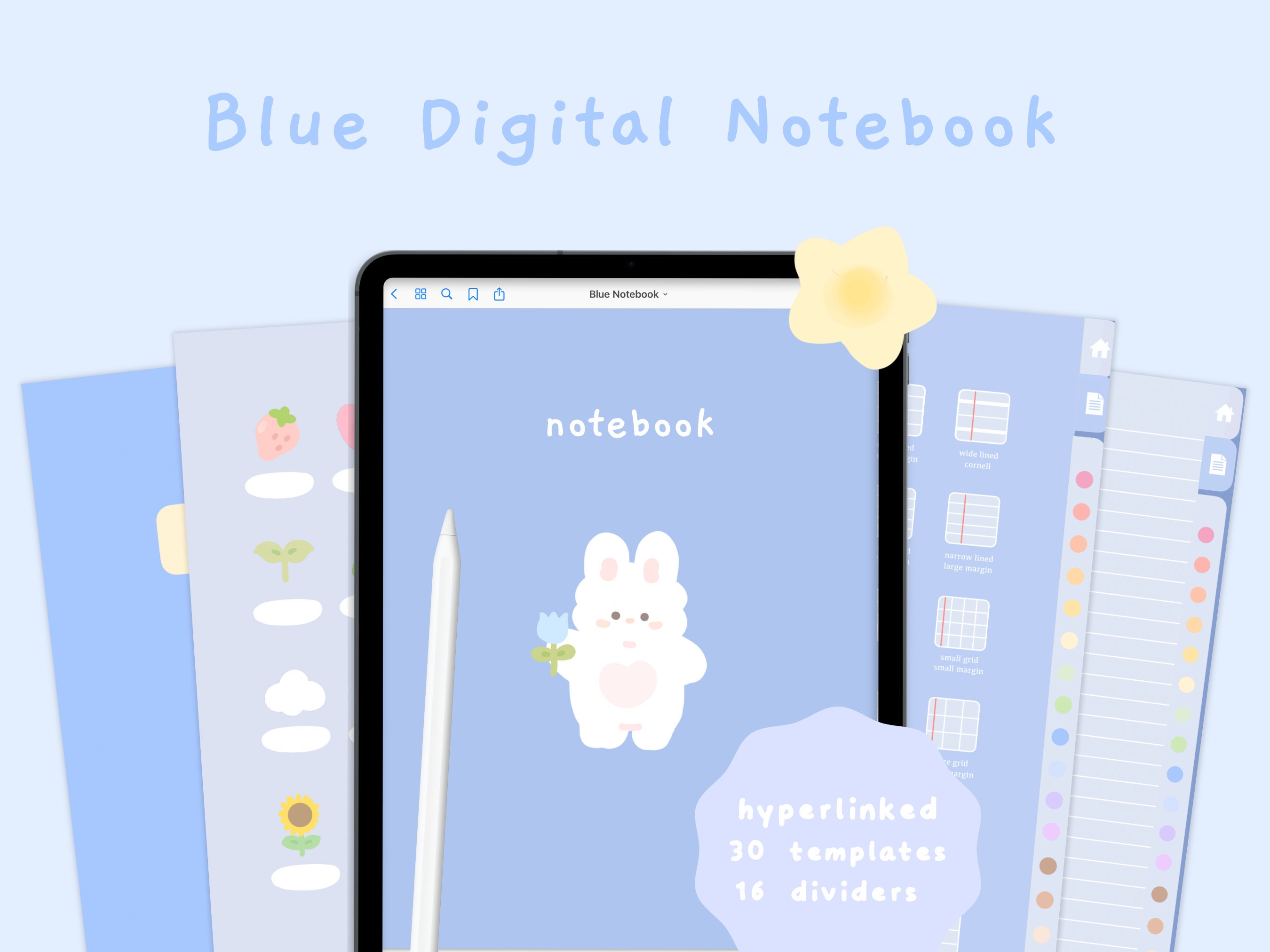 Cute Blue Digital Notebook | Hyperlinked Goodnotes5 Notebook ...
