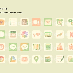 Cute Green Hand Drawn Ios & Android App Icons | Home Screen Set | App ...