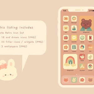 Cute Retro Hand Drawn Ios & Android App Icons | Home Screen Set ...