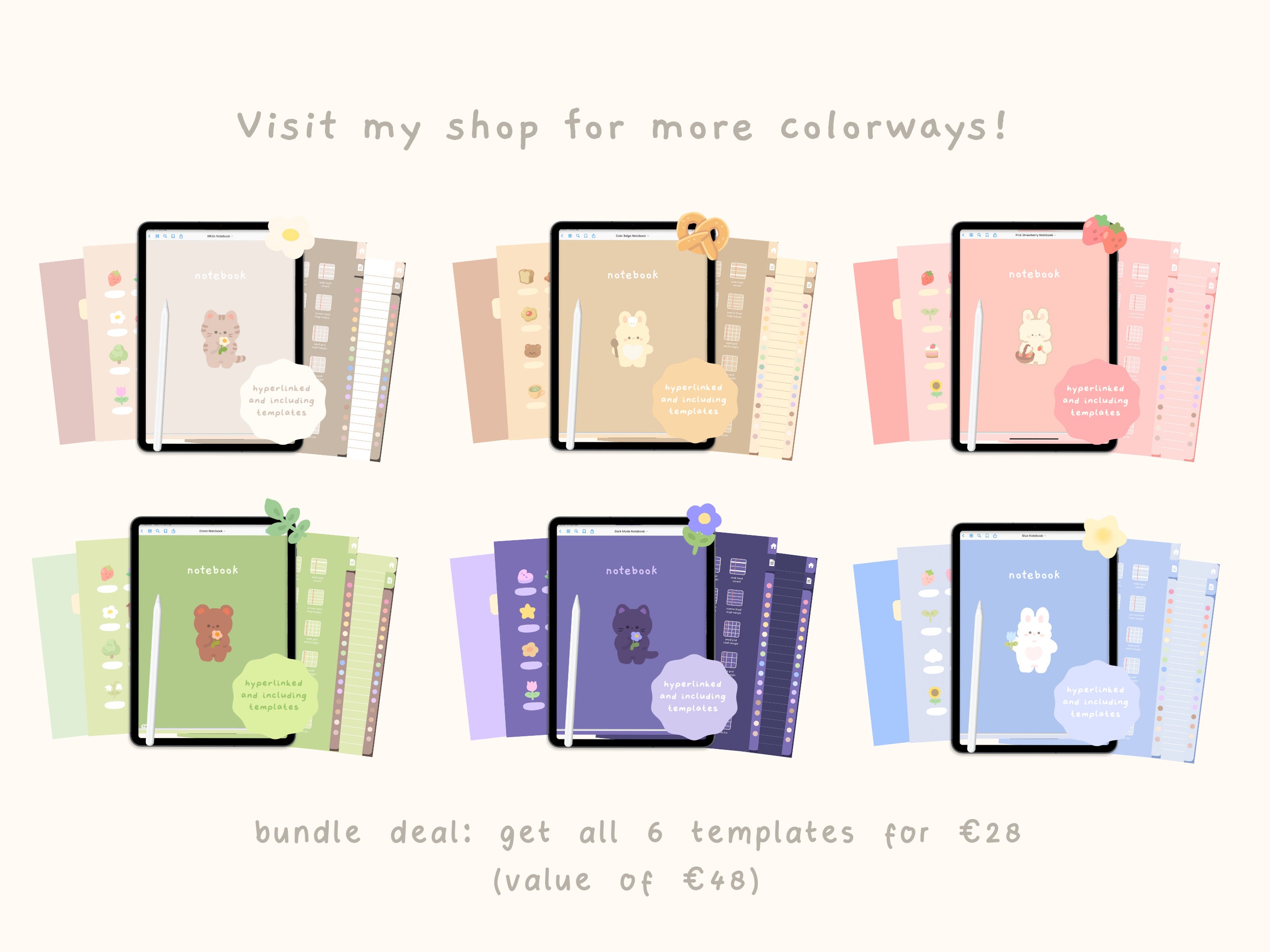 Cute Beige Digital Notebook | Hyperlinked Goodnotes5 Notebook ...