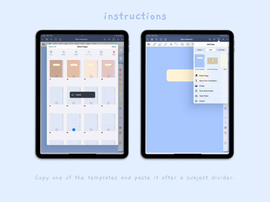 Cute Blue Digital Notebook | Hyperlinked Goodnotes5 Notebook ...