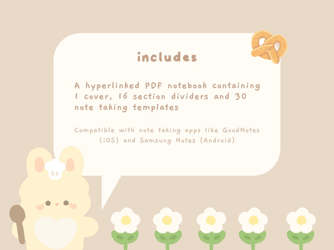 Cute Beige Digital Notebook | Hyperlinked Goodnotes5 Notebook ...