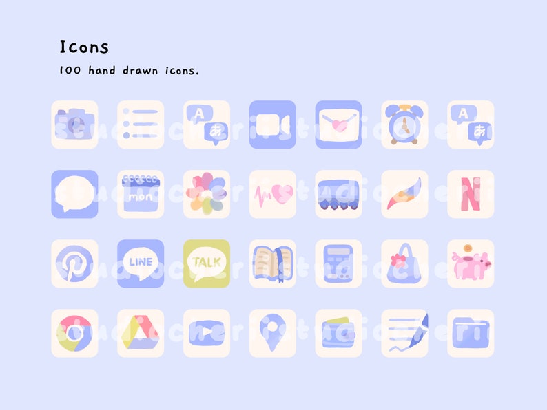 Cute Blue Day & Night Hand Drawn Ios and Android App Icon Set - Etsy