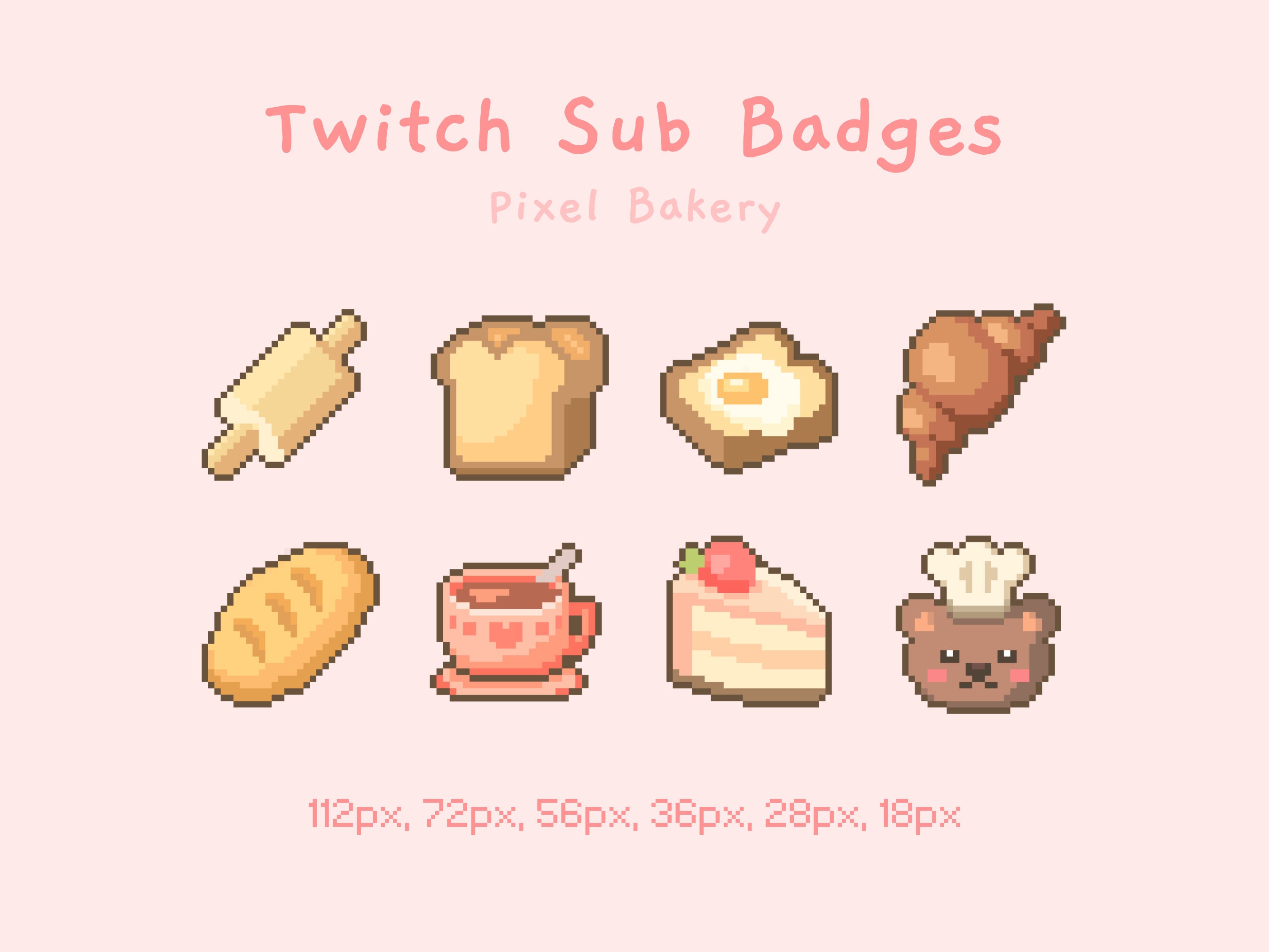 Cute Pixel Bakery Sub Badges / Emotes for Twitch | Streaming | Gaming ...