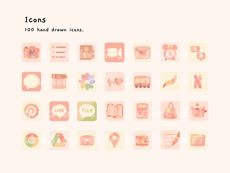 Cute Peach Orange Hand Drawn Ios & Android App Icons Home - Etsy