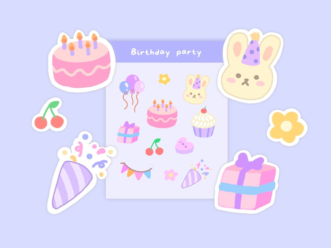 Cute Digital Birthday Party Stickers | Printable Stickers | Goodnotes ...