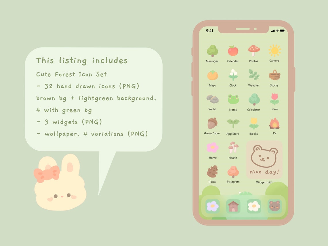 Cute Hand Drawn Forest Ios & Android App Icons Home Screen - Etsy