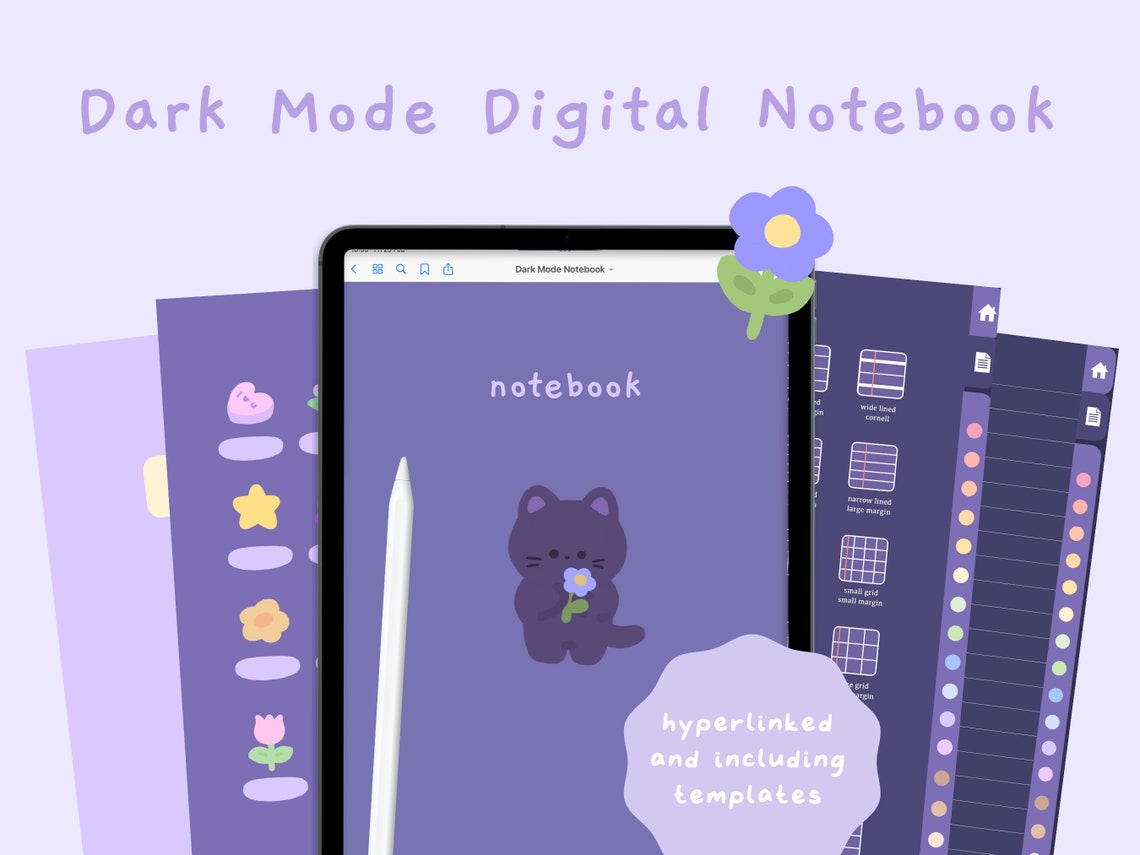 Cute Dark Mode Digital Notebook Hyperlinked Goodnotes5 - Etsy