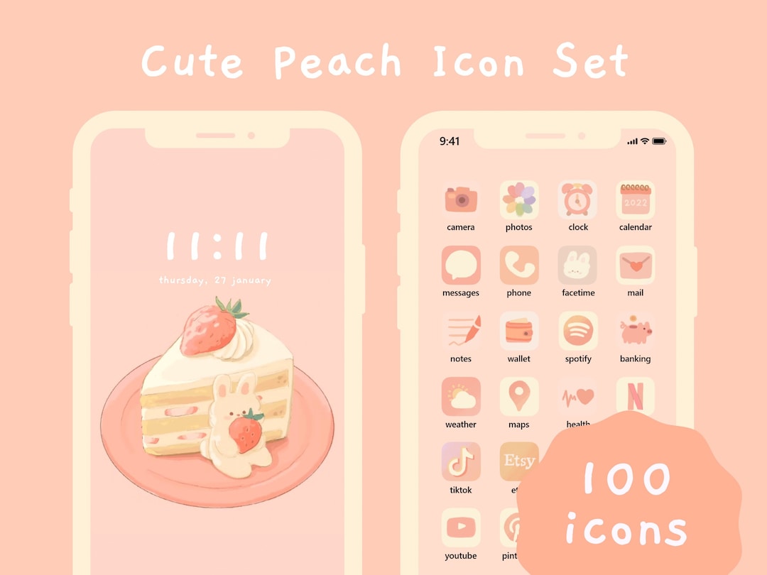 Cute Peach Orange Hand Drawn Ios & Android App Icons | Home Screen Set ...