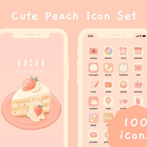 Cute Peach Orange Hand Drawn Ios & Android App Icons Home - Etsy