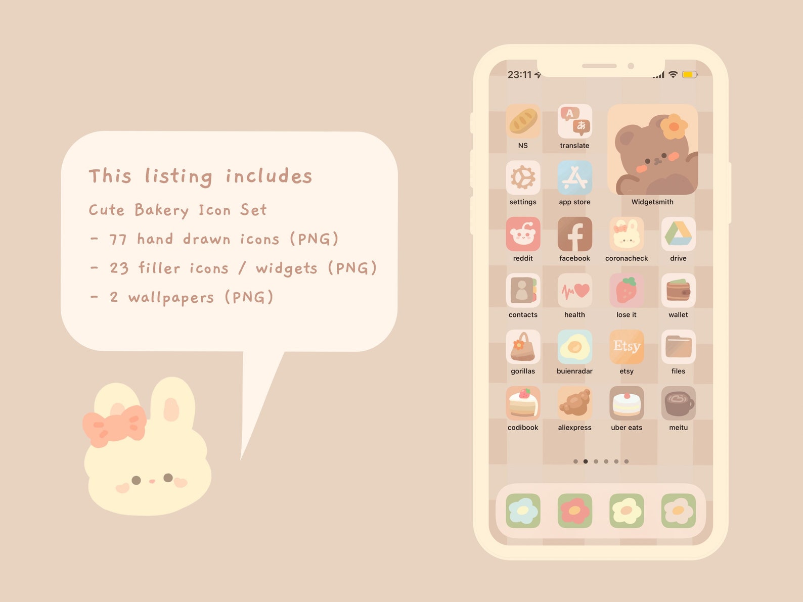Cute Neutral Hand Drawn Ios & Android App Icons Home Screen Set Widgets ...