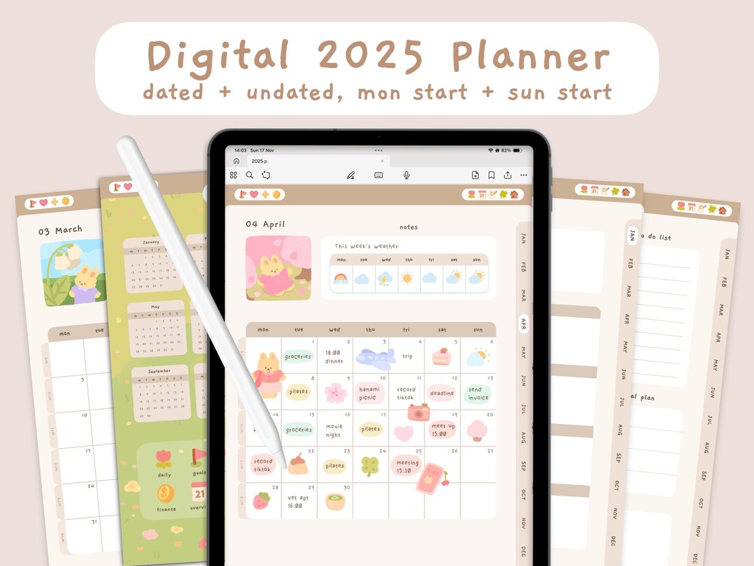 Cute Digital 2025 Dated + Undated Planner - Mon and Sun Start ...
