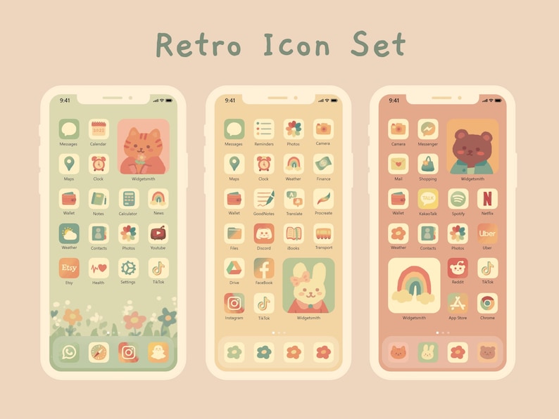 Cute Retro Hand Drawn Ios & Android App Icons Home Screen - Etsy