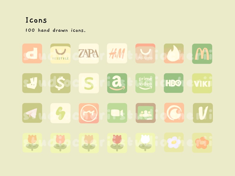 Cute Green Hand Drawn Ios & Android App Icons Home Screen - Etsy