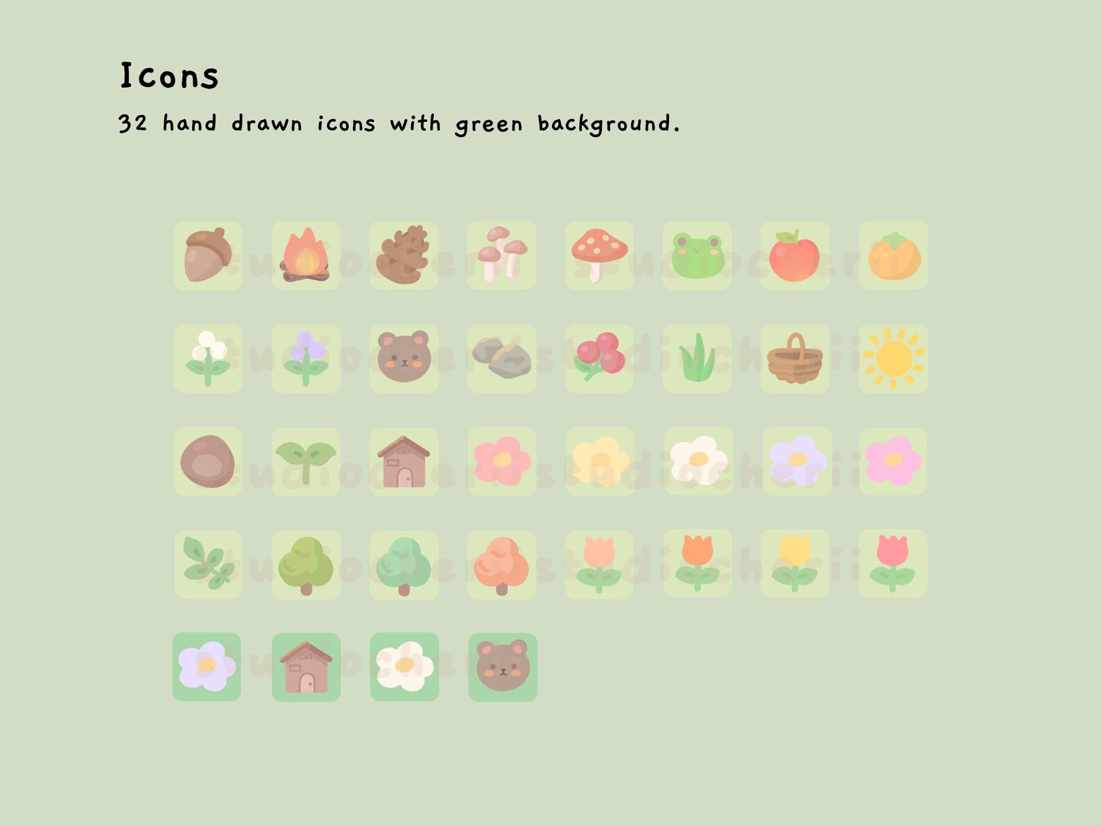 Cute Hand Drawn Forest Ios & Android App Icons | Home Screen Set ...