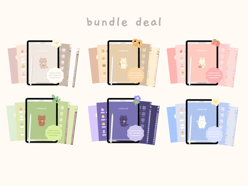 Cute Digital Notebook Value Bundle | Hyperlinked Goodnotes5 Notebook ...